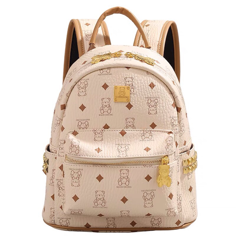 [Hàng Có Sẵn ]BALO THỜI TRANG NỮ MÀU BE KEM HOẠ TIẾT MONOGRAM GẤU ...