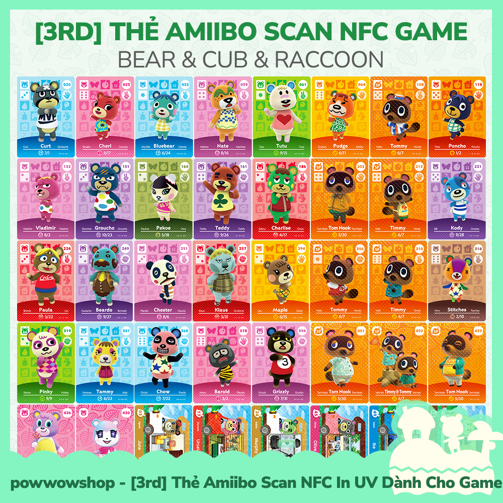 [Sẵn VN - Hỏa Tốc] 3rd Thẻ Amiibo Scan NFC Bear Cub Raccoon Game Animal ...