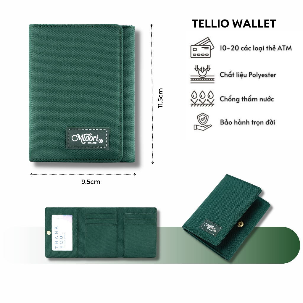 Ví Vải Đứng Nam Nữ Màu TELLIO Polyester Trượt Nước Unisex Đựng Thẻ ...