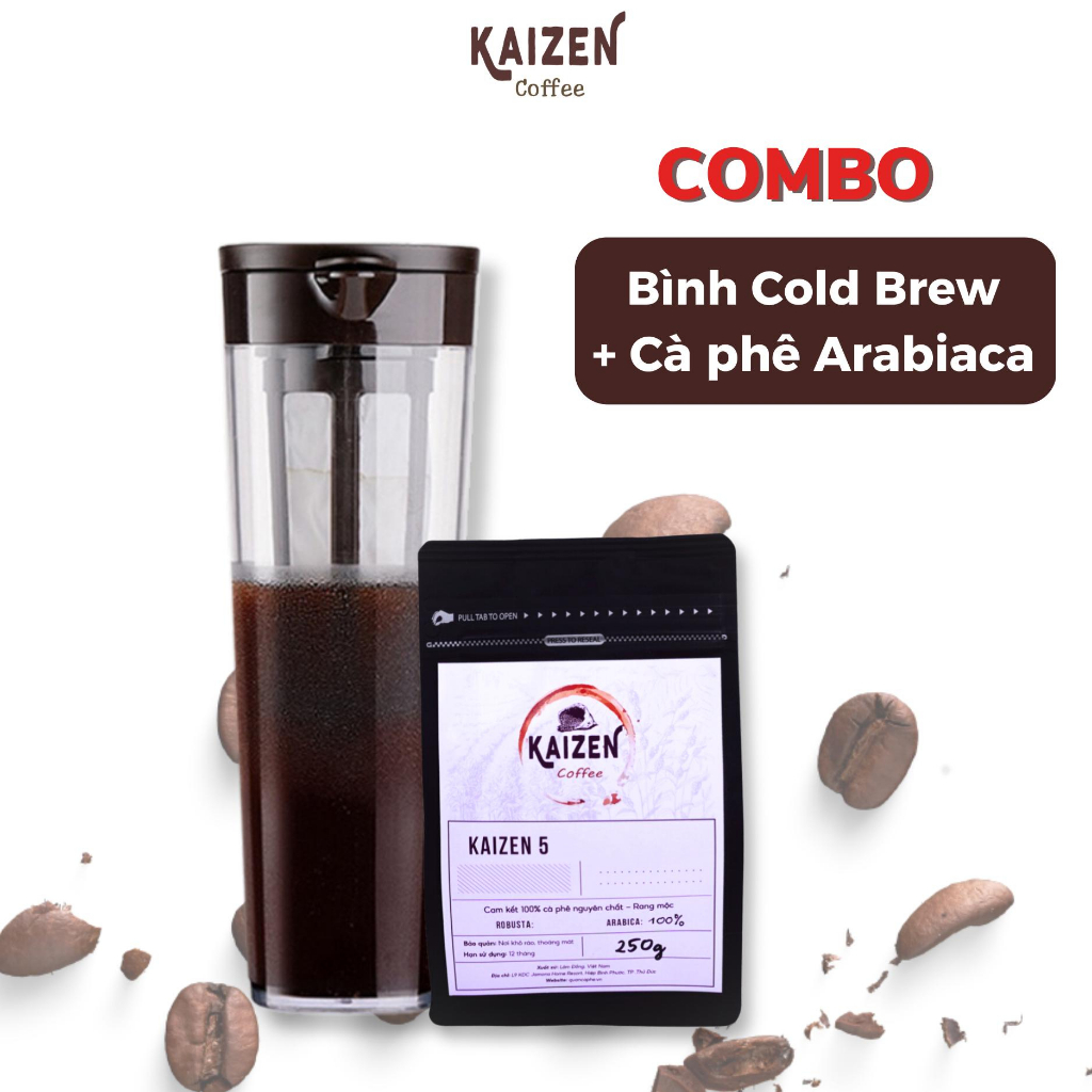 Combo Bình pha Cold Brew kèm Cà phê Arabica chuyên dùng pha cà phê ủ ...