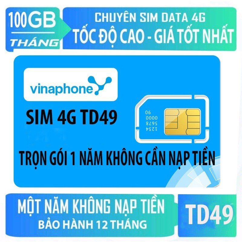 [TD49 VinaPhone] – Gói sim 4G 100GB Vào mạng thoải mái không dùng truy cập | Shopee Việt Nam