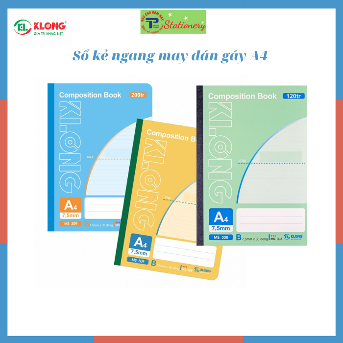 Sổ kẻ ngang may dán gáy Composition book KLONG A4 120 trang đến 500 ...
