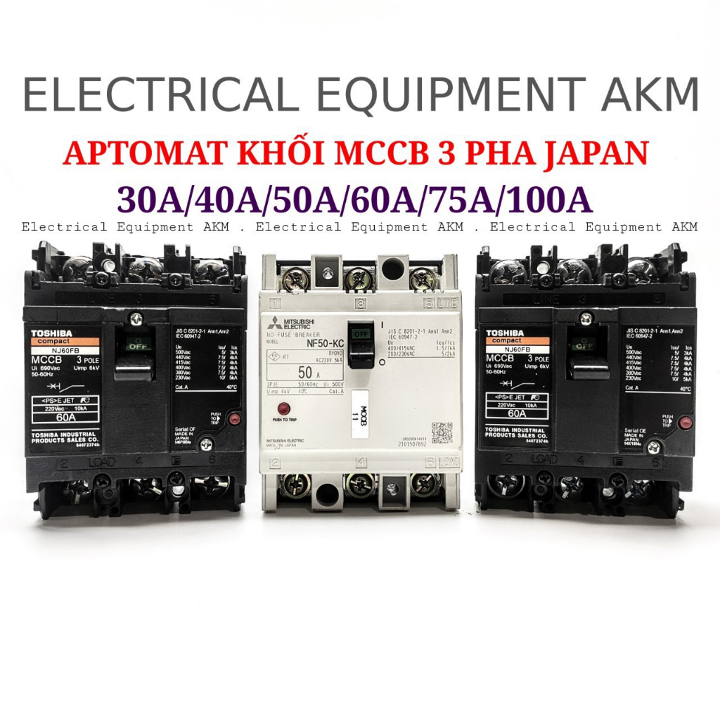 Aptomat 3 Pha Nhật Cũ,MCCB 3 Pha Mitsubishi 20A-30A-40A-50A-60A-75A-100A -125A-150A-175A-225A ...