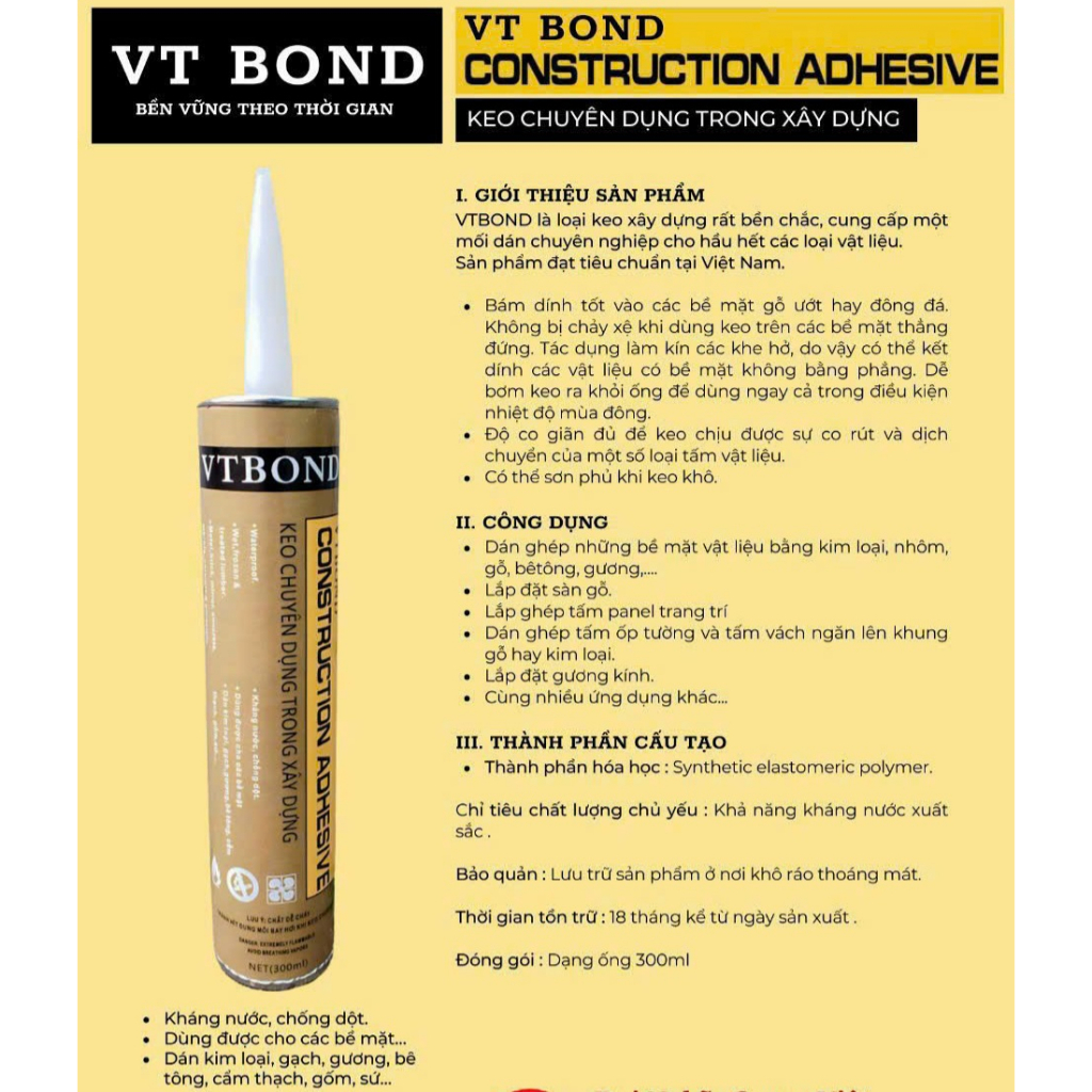 Keo bond/Keo đa năng/Keo xây dựng đa năng VTbond 300ml màu trắng sữa ...