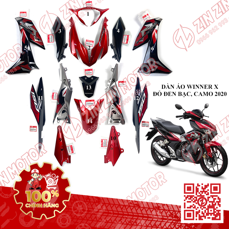 Dàn áo Winner X V2 2020 Đỏ Đen Bạc, RS150X, RS150 V3 Chính Hãng Honda ...