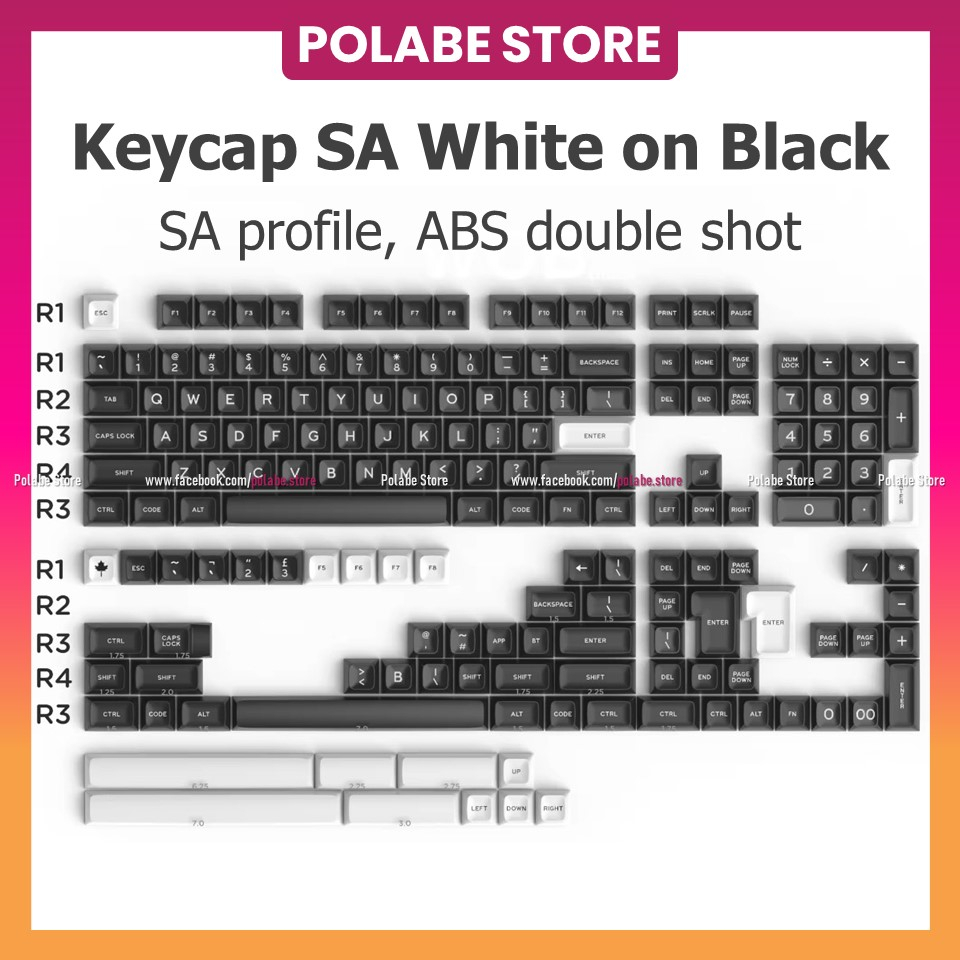 Keycap SA WoB White on Black QXA profile PBT 2shot bàn phím cơ Polabe ...