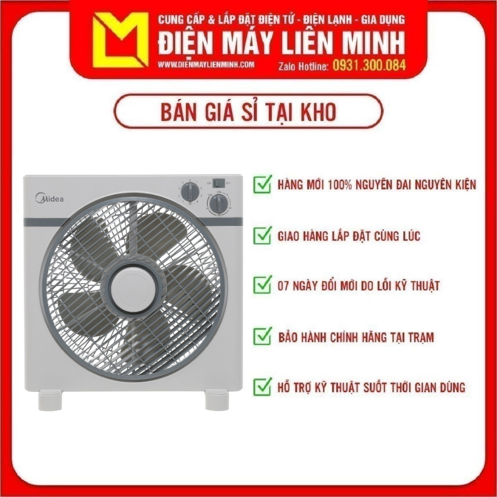Quạt hộp Midea KYT30-15A Hẹn giờ tắt, Cài đặt 4 tốc độ gió, Công suất hoạt động mạnh mẽ 40W ...