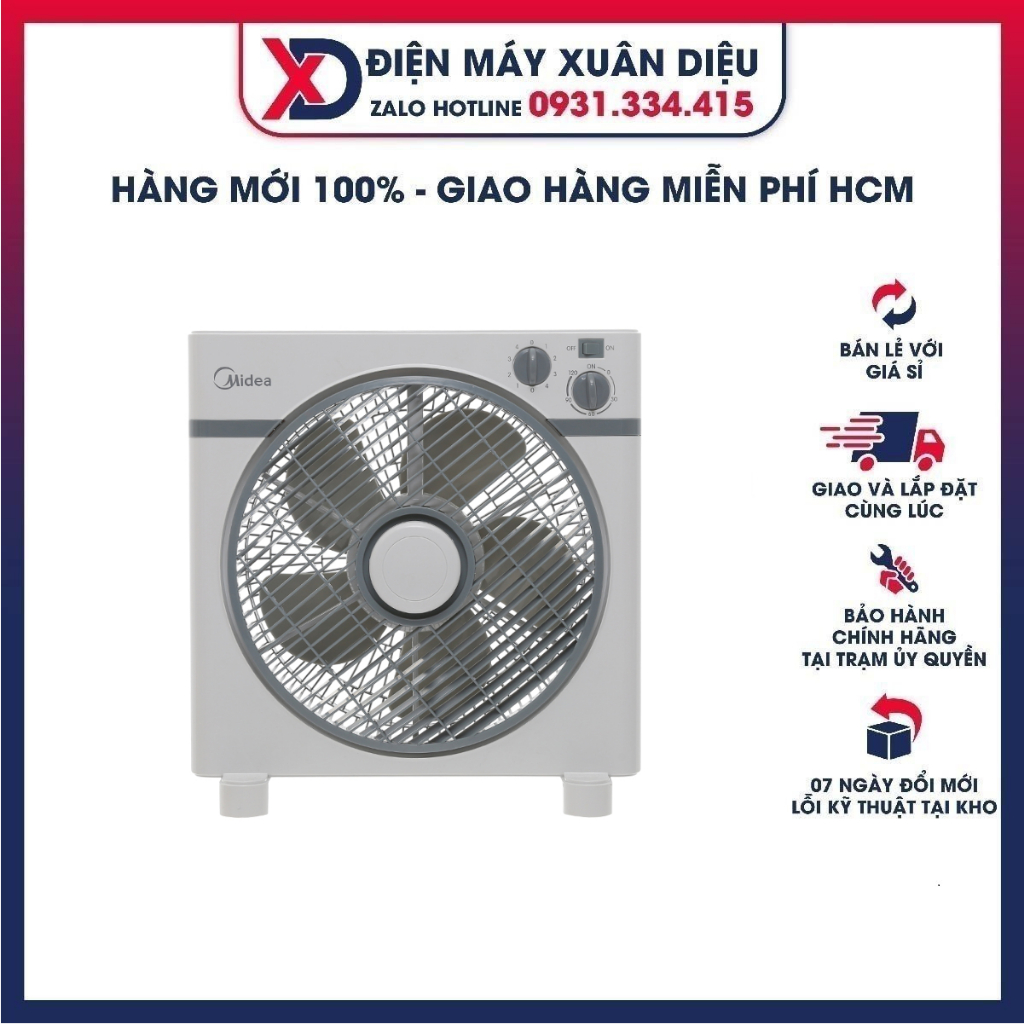 Quạt hộp Midea KYT30-15A Hẹn giờ tắt, Cài đặt 4 tốc độ gió, Công suất hoạt động mạnh mẽ 40W ...