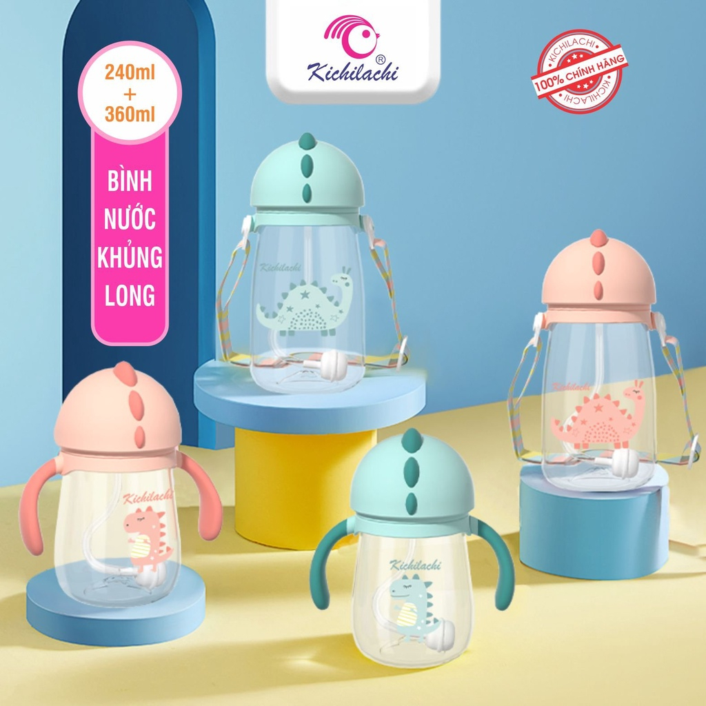 (240ML / 360ML) Bình tập uống nước PP hình Khủng Long (chống sặc, chống đổ) - Kichilachi Kichi ...
