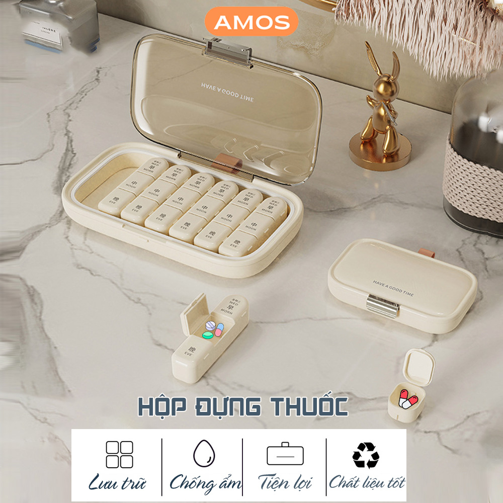 Hộp đựng thuốc 7 ngày AMOS chia ngăn khoa học bảo quản cao cấp nhỏ gọn ...