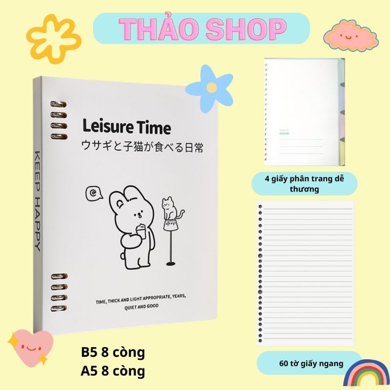 Sổ còng A5, B4 binder còng gấu trắng đơn giản 8 còng dùng để ghi chép ...