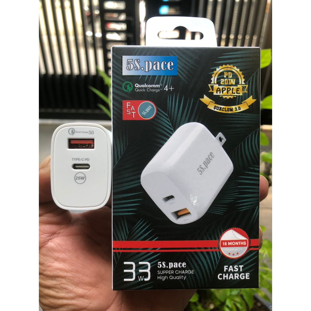 CỦ SẠC NHANH CHÍNH HÃNG 5S.PACE 33W 2 CỔNG SẠC (USB 18W + TYPEC PD 20W) | Shopee Việt Nam