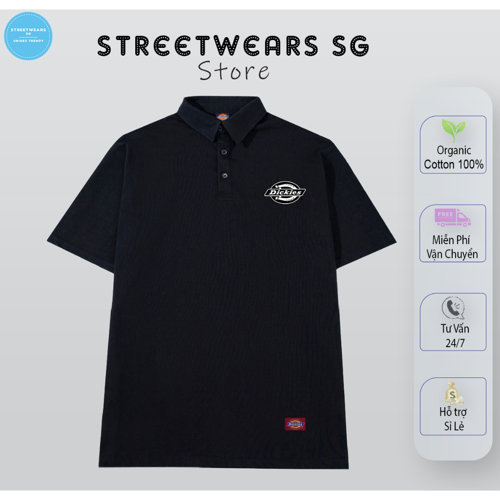 Áo Polo Dickies logo trắng đen cổ sơ mi cotton cao cấp nam nữ ...