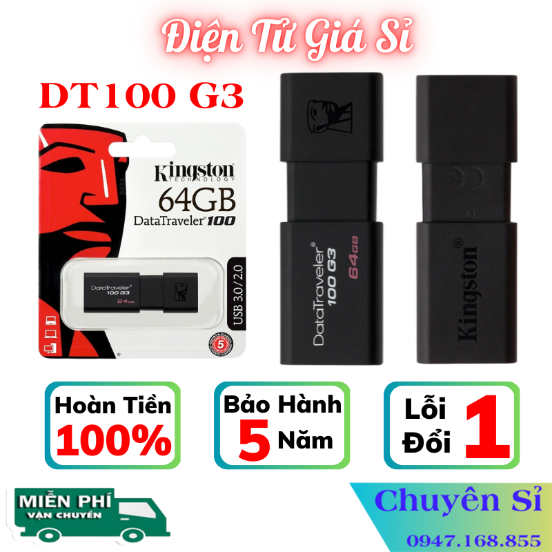 Usb Kingston DT100G3 dung lượng 64gb 32gb 16gb ,USB 3.1/3.0 tốc độ cao 100 MB/s, có nắp trượt ...