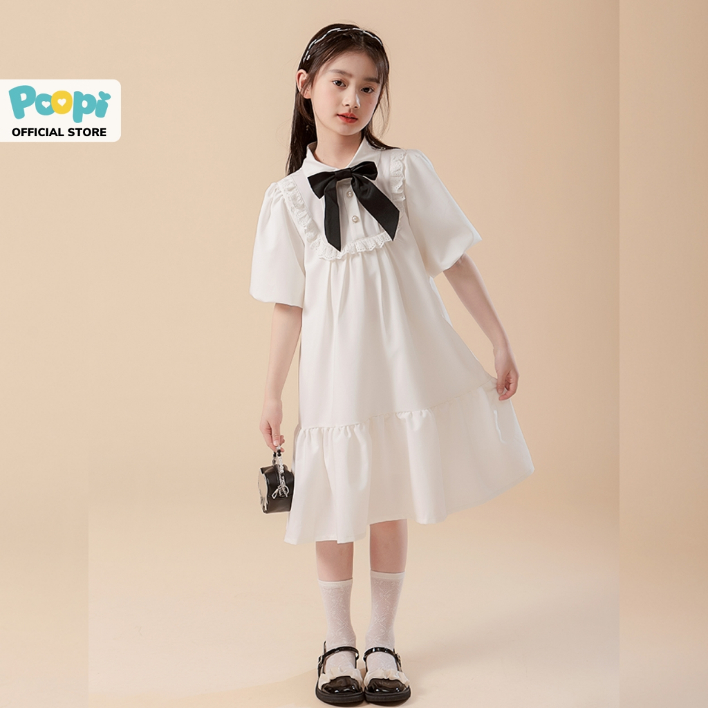 Váy Bé Gái Poopi Đầm Bé Gái Xếp Ly Đuôi Cá Đính Nơ Cho Bé Đi Học Đi Chơi 15-37kg | Shopee Việt Nam