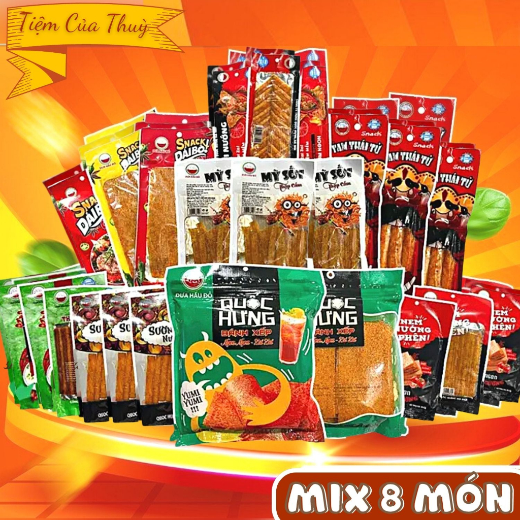 COMBO MIX 8 Loại 23 Gói Snack Cay Cay TẶNG 12 GÓI ĐÙI BÒ QUAY, đồ ăn ...