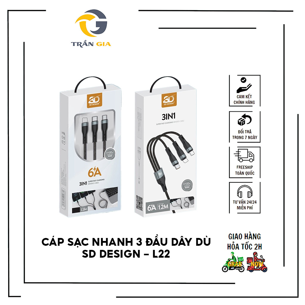 Cáp Sạc 3 Đầu Dây Dù SD DESIGN - L22 đa năng 3in1 ip-micro-type c sạc ổn định, chất liệu cao cấp ...
