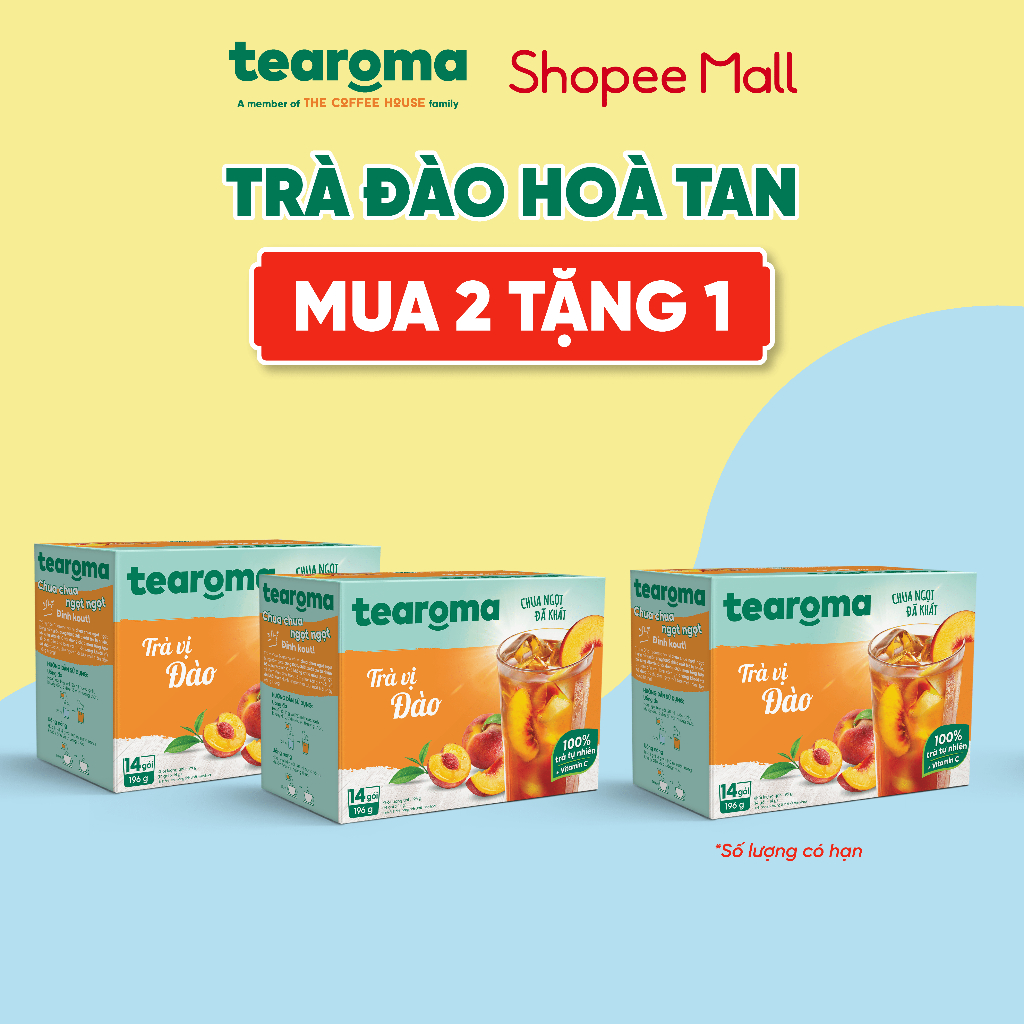 [Combo 2 tặng 1] Trà Tearoma hòa tan vị Đào hộp 196g (14 gói x 14g)/hộp ...