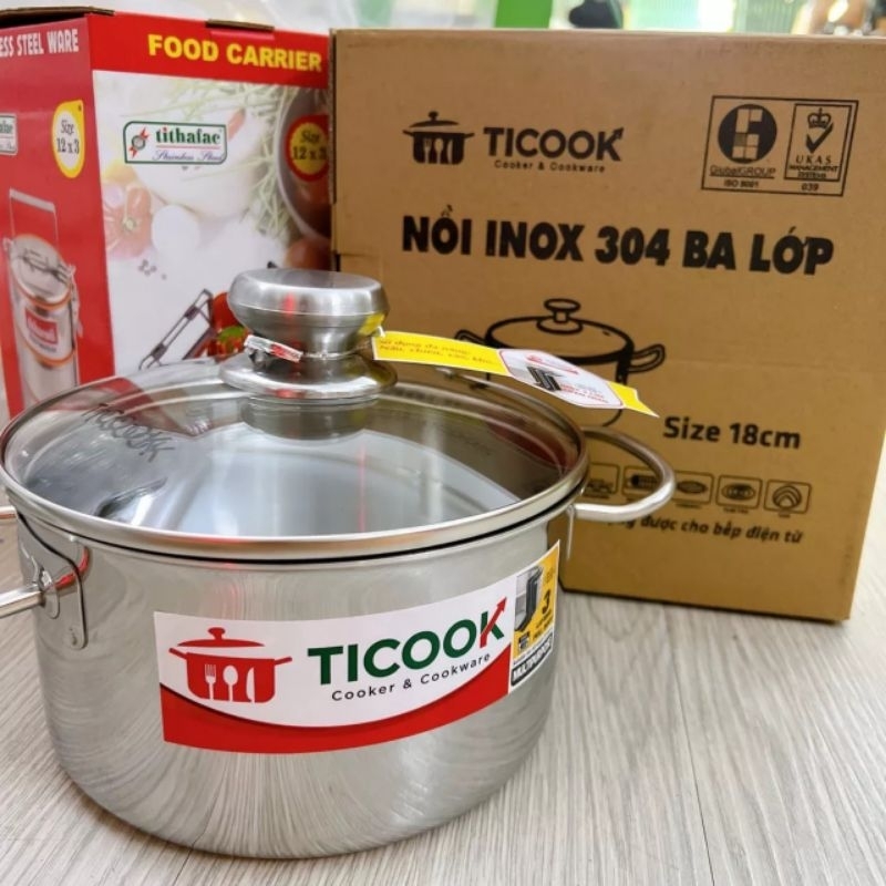 Nồi inox 304 3 lớp nắp kính đáy từ TiCook - nồi inox 304 - Nồi inoxticook | Shopee Việt Nam