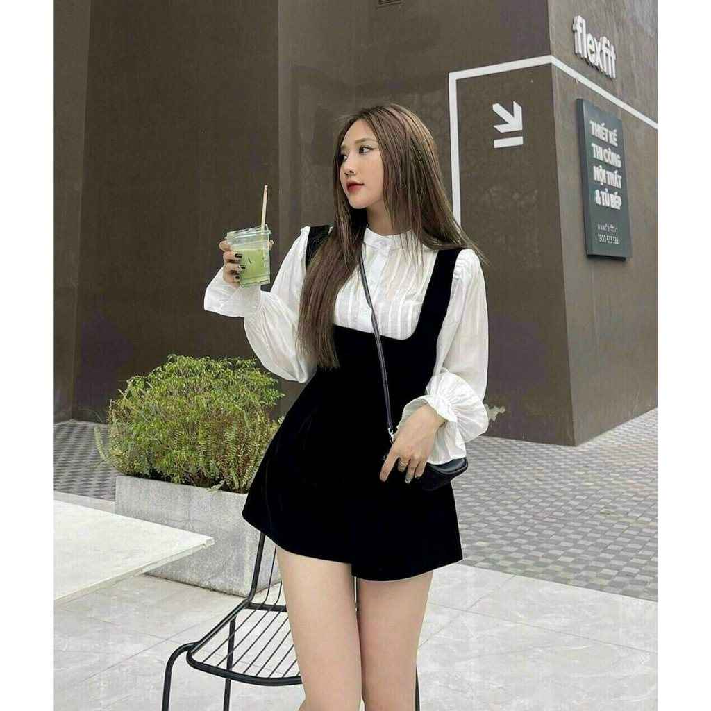 Jum nhung phối cùng áo sơ mi cổ tròn tay dài siêu dễ thương cho mấy nàng đi chơi đi tiệc cực ...