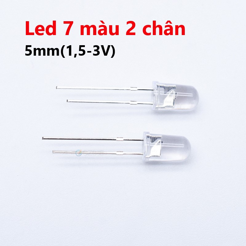 Gói 5 con Led tự đổi màu nhấp nháy 5mm - Led 7 màu 2 chân (1,5-3V ...