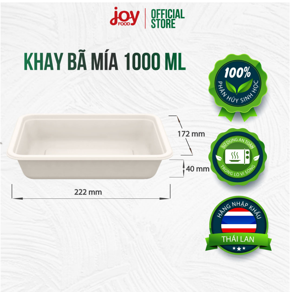 50 khay bã mía Thái Lan 1000ml, khay cơm dùng 1 lần phân hủy sinh học/ Kèm Nắp Nhựa T100 ...