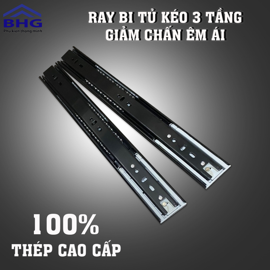 Ray trượt ngăn kéo 3 tầng giảm chấn sơn tĩnh điện, Thanh trượt hốc tủ ...
