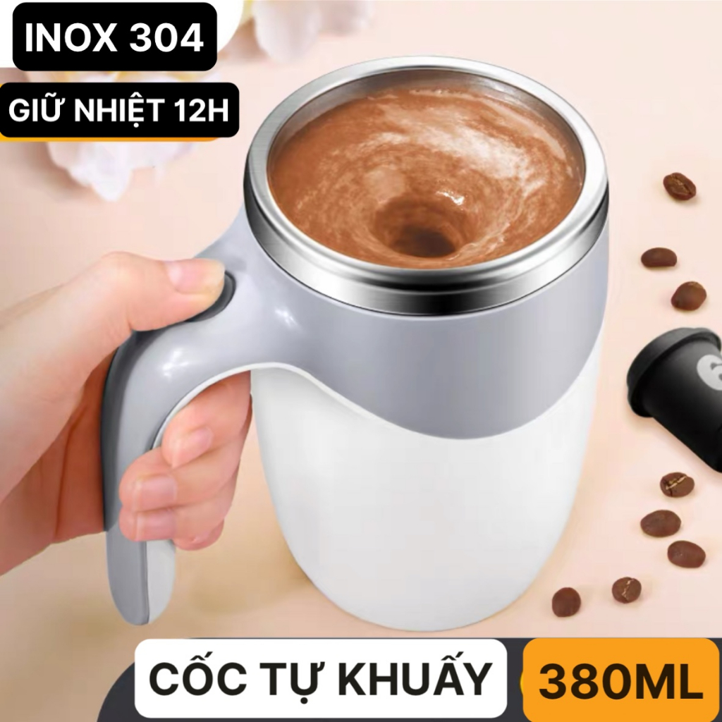 CỐC TỰ KHUẤY LÕI INOX 304 KHÔNG GỈ CAO CẤP DUNG TÍCH 380ML - CỐC PHA SỮA PHA CÀ PHÊ TỰ ĐỘNG GIỮ ...