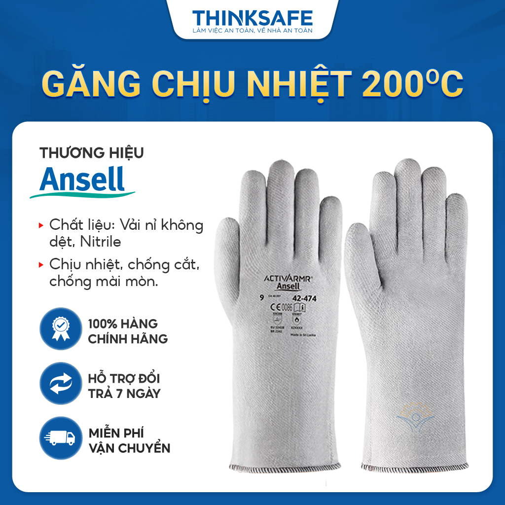 Găng tay chịu nhiệt Ansell 42-474 chống nóng 204 ĐỘ dùng cầm lò nướng ...