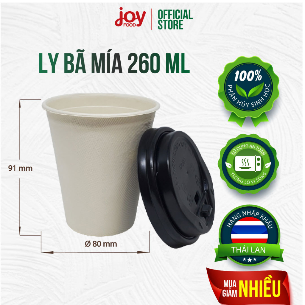 50 ly bã mía Gracz 260ml, ly dùng 1 lần đựng coffee nóng, trà đá, nước ...