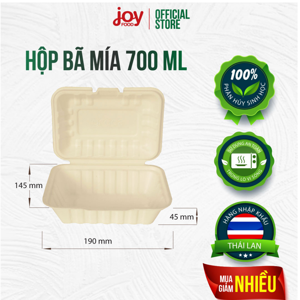 50 hộp cơm bã mía Gracz Thái Lan 1 ngăn 700ml, đựng cơm gà, gỏi cuốn ...