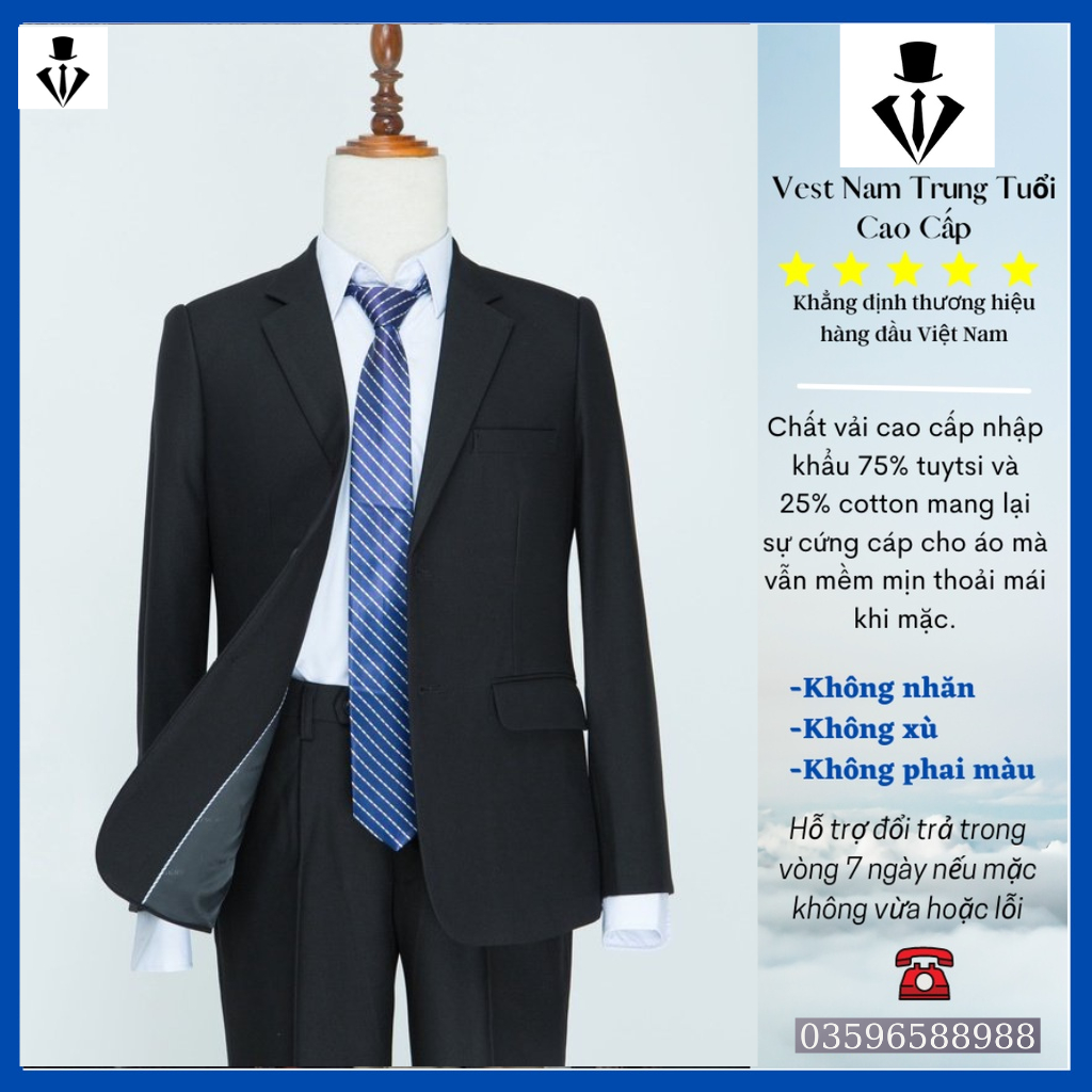 bộ vest nam comple - bộ quần áo vest trung niên 2 khuy vải cao cấp chuẩn phom (tặng calavat ...
