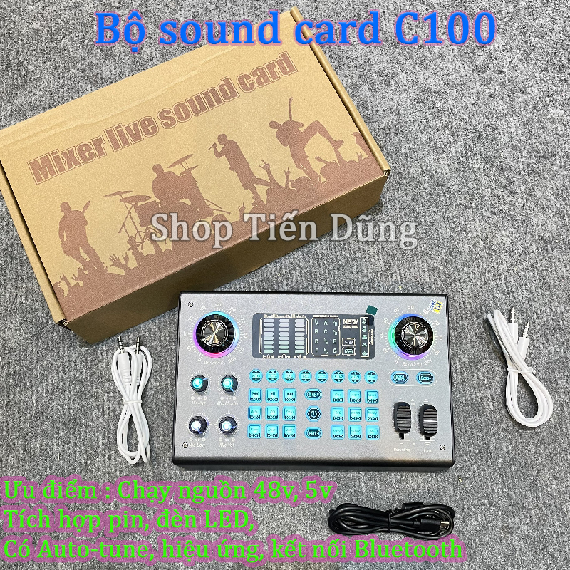 Sound Card C100 Hát Karaoke Thu Âm Livestream, Có Bluetooth, Autotune ...
