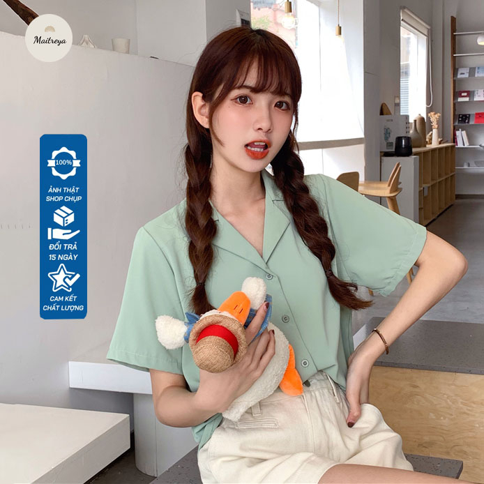 Áo Sơ Mi Nữ Cổ Vest Form Rộng Cộc Tay Trẻ Trung Thanh Lịch MAITREYA M03 | Shopee Việt Nam