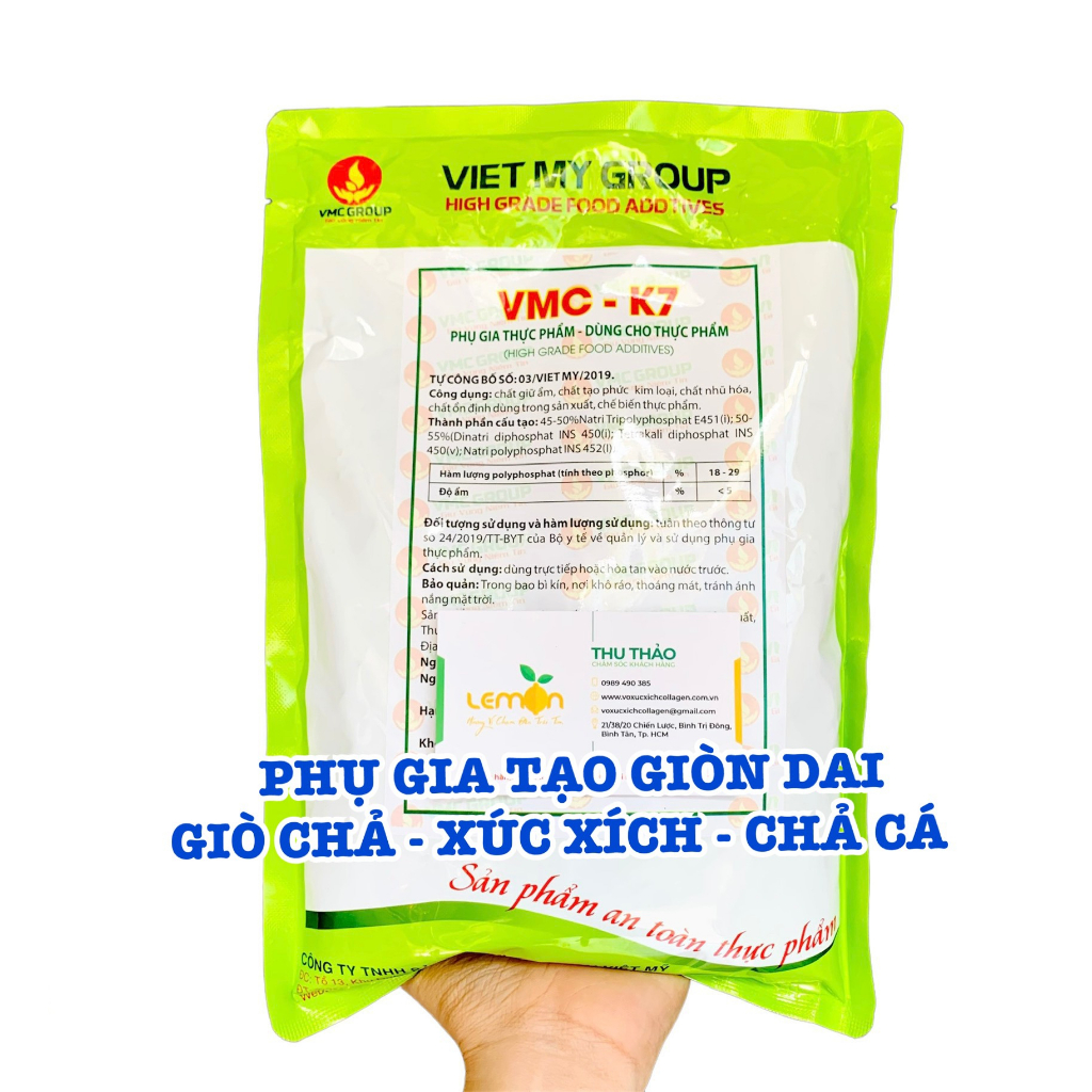 1Kg Phụ gia VMC-K7 tạo dai giòn cho giò chả, xúc xích, cá viên, nem ...