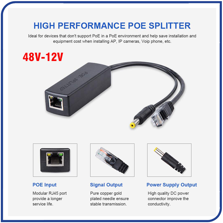 Bộ Tách Jack POE Splitter 48v ra 12v | 5v cho Camera IP, Cặp Chuyển ...
