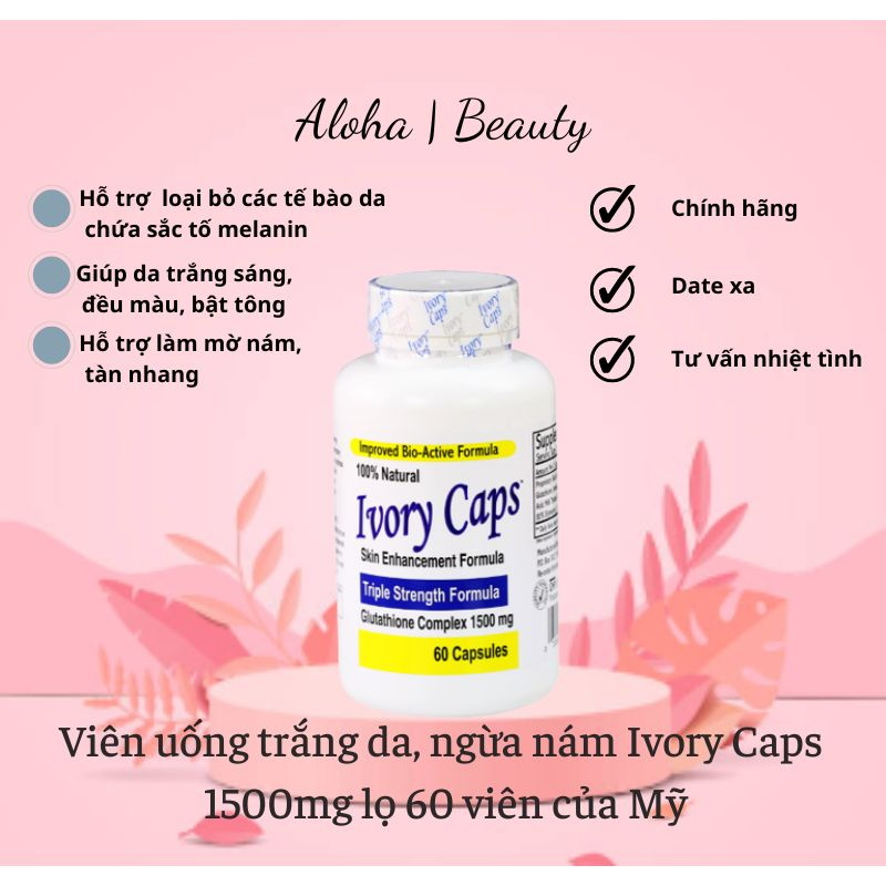 Viên uống trắng da, ngừa nám Ivory Caps Glutathione Complex 1500mg lọ ...