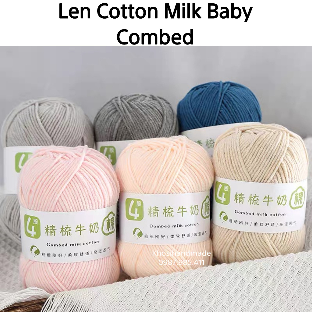 Len Cotton Milk Baby Combed Cuộn Len Sợi Đan Móc Chống Xù Vón Cục ...