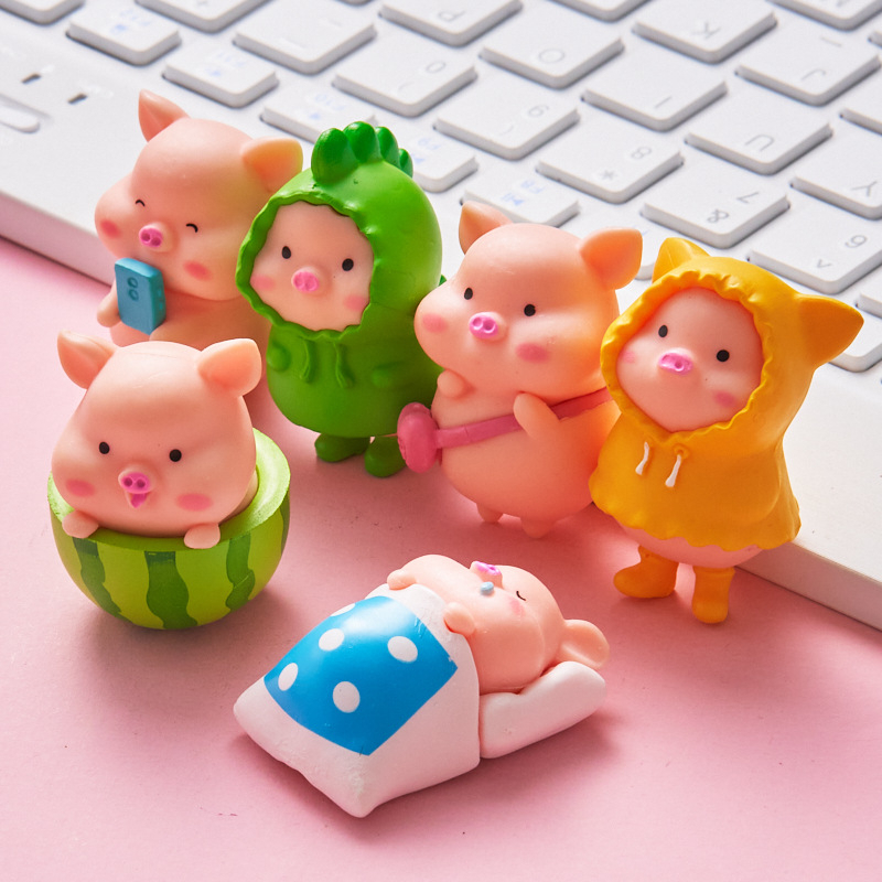 Mô hình set 6 heo, 7 heo mini dễ thương trang trí bàn làm việc, bàn học ...