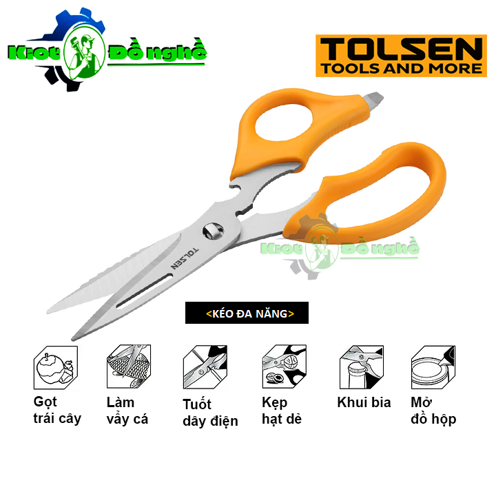 Kéo làm bếp đa năng 200mm TOLSEN 30049-Kéo làm cá, bào rau quả, cắt ...