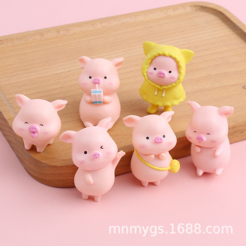 Mô hình set 6 heo, 7 heo mini dễ thương trang trí bàn làm việc, bàn học ...