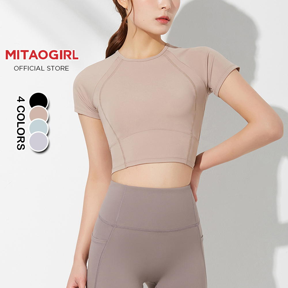 Áo Ngắn Tay Tập Gym Yoga Nữ Mitaogirl Dáng áo Croptop Cộc Tay Chất Thun Poly Mềm Mịn Co Giãn Tốt