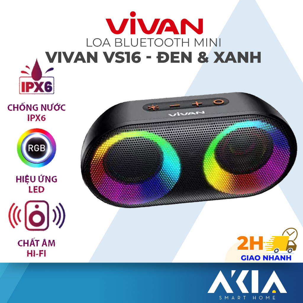 Loa bluetooth mini Vivan VS16, Chuẩn chống nước IPX6, Có 11 hiệu ứng ...