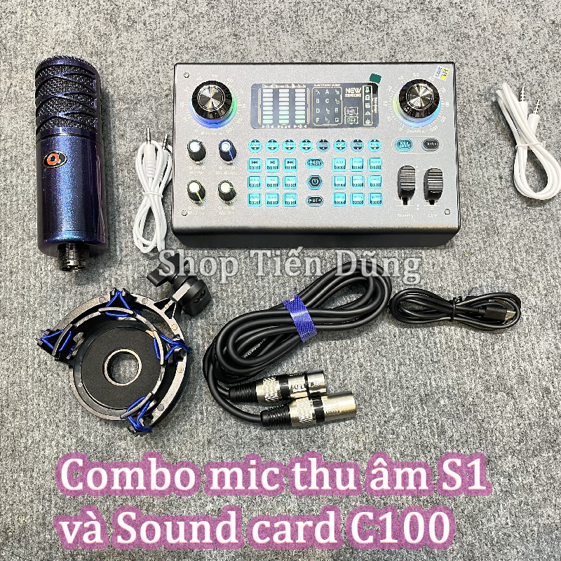 Combo micro thu âm S1 và sound card C100 hỗ trợ bluetooth, pin sạc ...