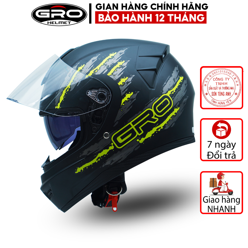 Mũ Bảo Hiểm Fullface GRO Helmet có kính chính hãng, thiết kế 2 kính ...