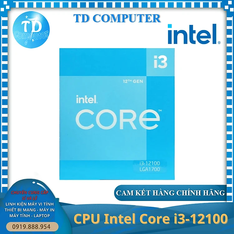 CPU Intel Core i3 12100 3.3GHz (Socket 1700, 4 Nhân 8 Luồng 12MB ...