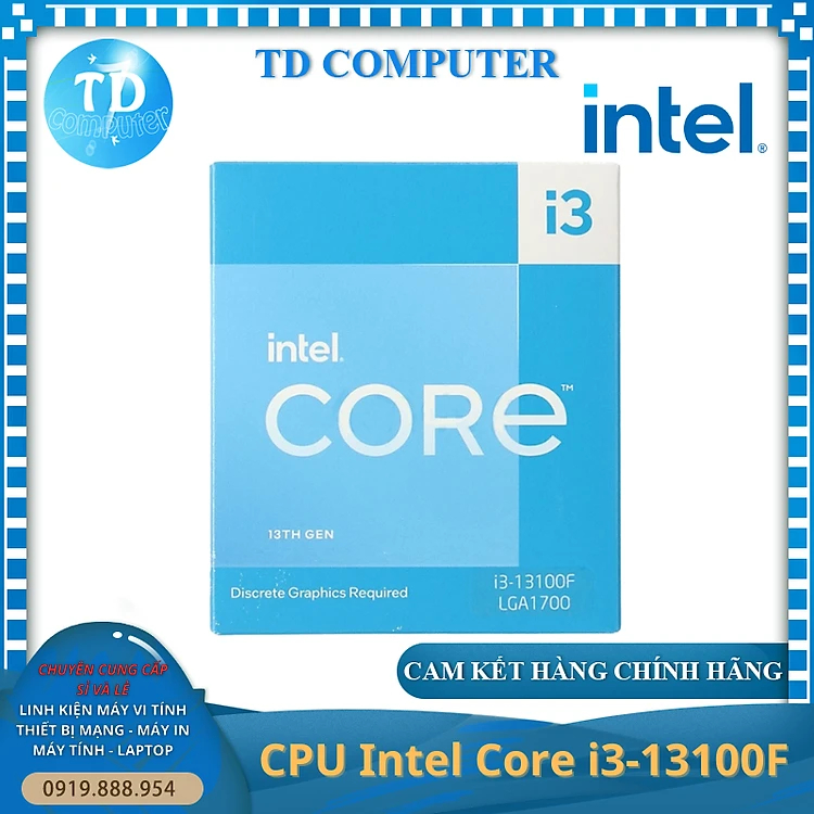 CPU Intel Core i3 13100F 3.4GHz (Không GPU, Socket 1700, 4 Nhân 8 Luồng 12MB) - Hàng chính hãng ...