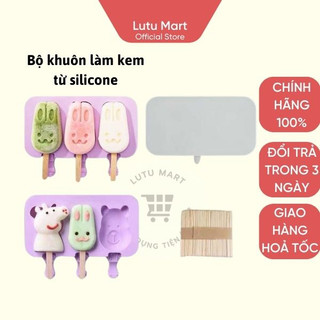 Khuôn Làm Kem Silicone Có Nắp Kèm 50 Que Gỗ, Khuôn Kem Silicon Cute Dễ ...