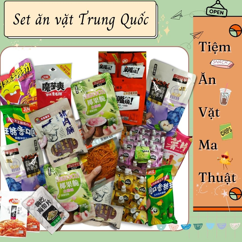 {MS005} Combo đồ ăn vặt Trung Quốc ngẫu nhiên - mix nhiều loại (que cay, bún ốc, thạch rau câu ...