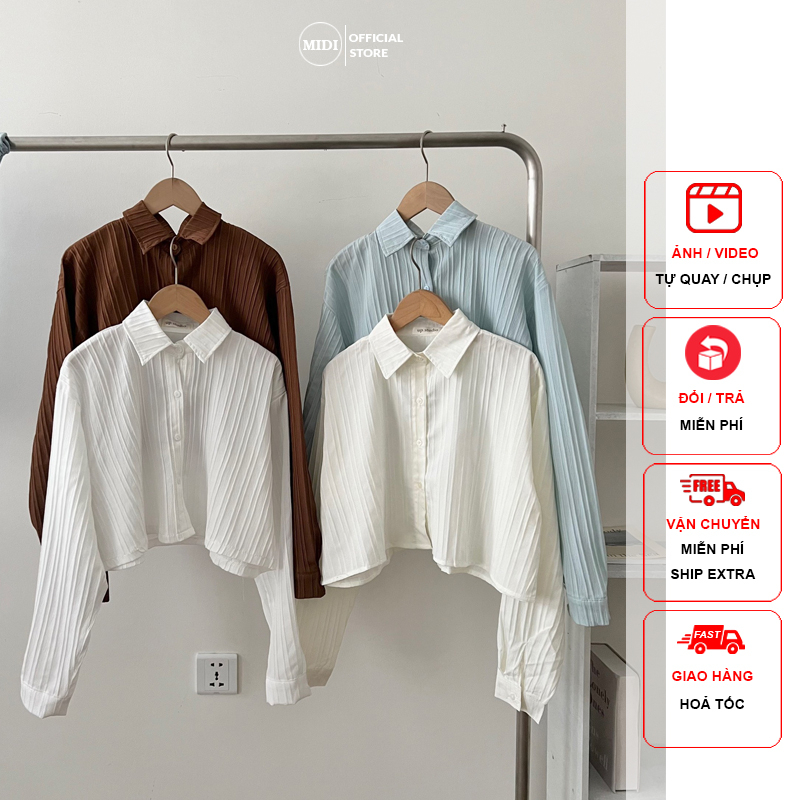 Áo sơ mi croptop vải vân dọc up (3271) - MIDISTORE | Shopee Việt Nam